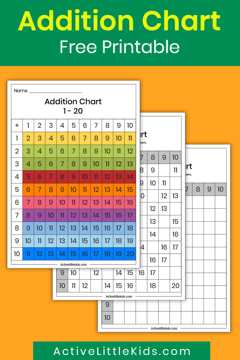 Addition Chart for Kindergarten - Active Little Kids