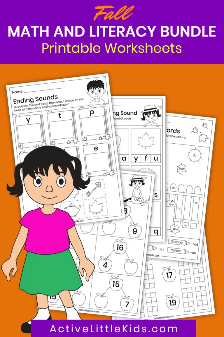 Fall math and literacy bundle for kindergarten - Active Little Kids