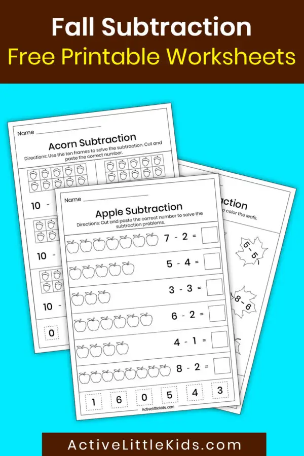 Fall subtraction worksheets - Active Little Kids