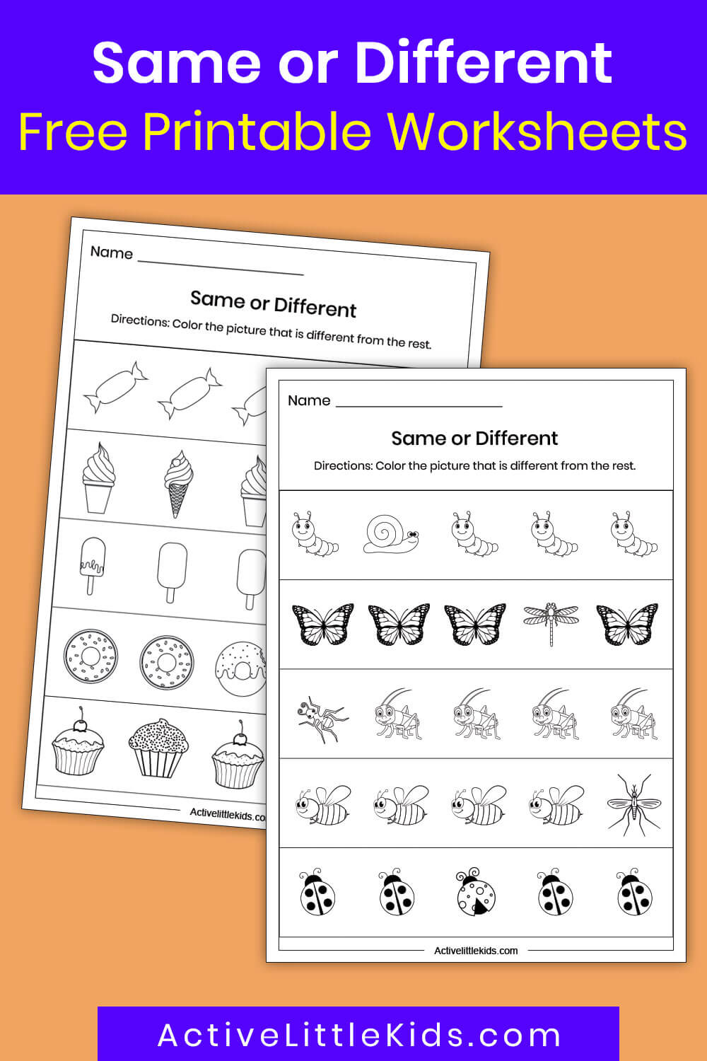 Free Same and Different Worksheets for Preschool - Active Little Kids