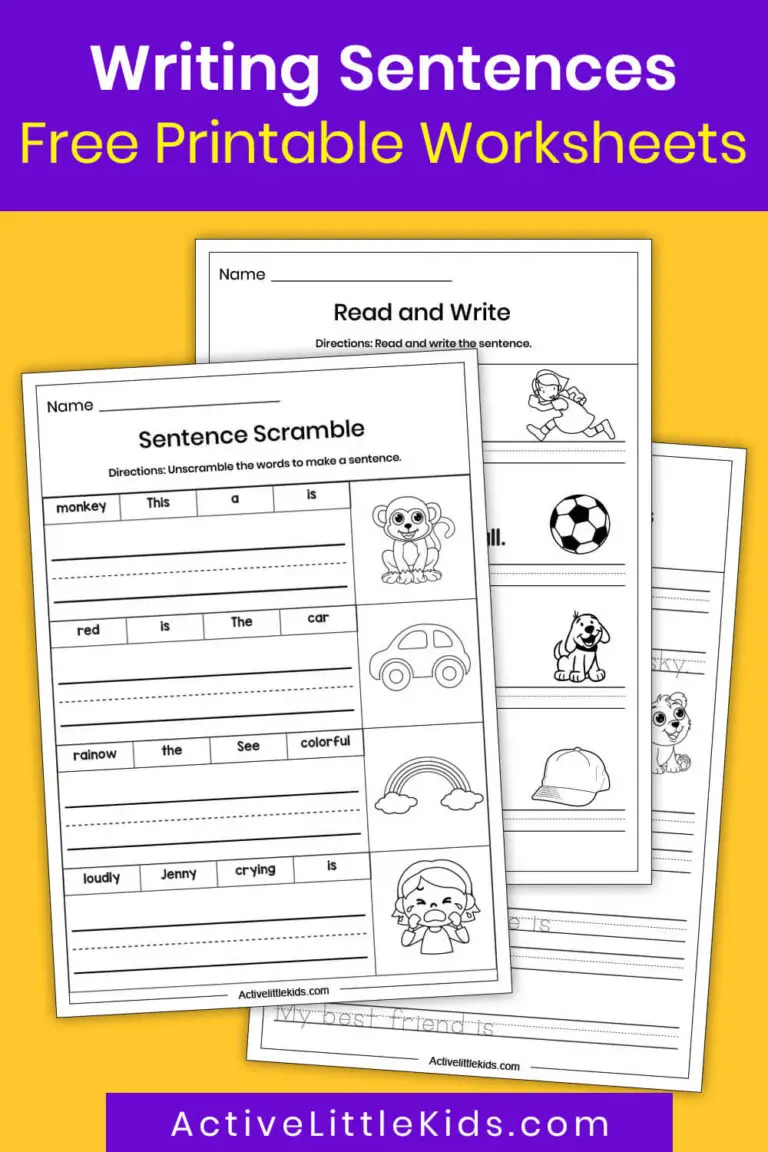 Free Kindergarten Writing Sentences Worksheets - Active Little Kids
