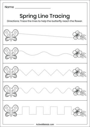 Free spring tracing lines worksheets - Active Little Kids