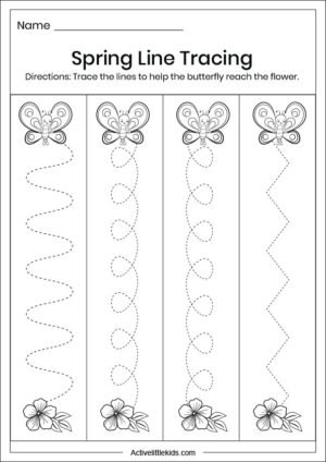 Free spring tracing lines worksheets - Active Little Kids