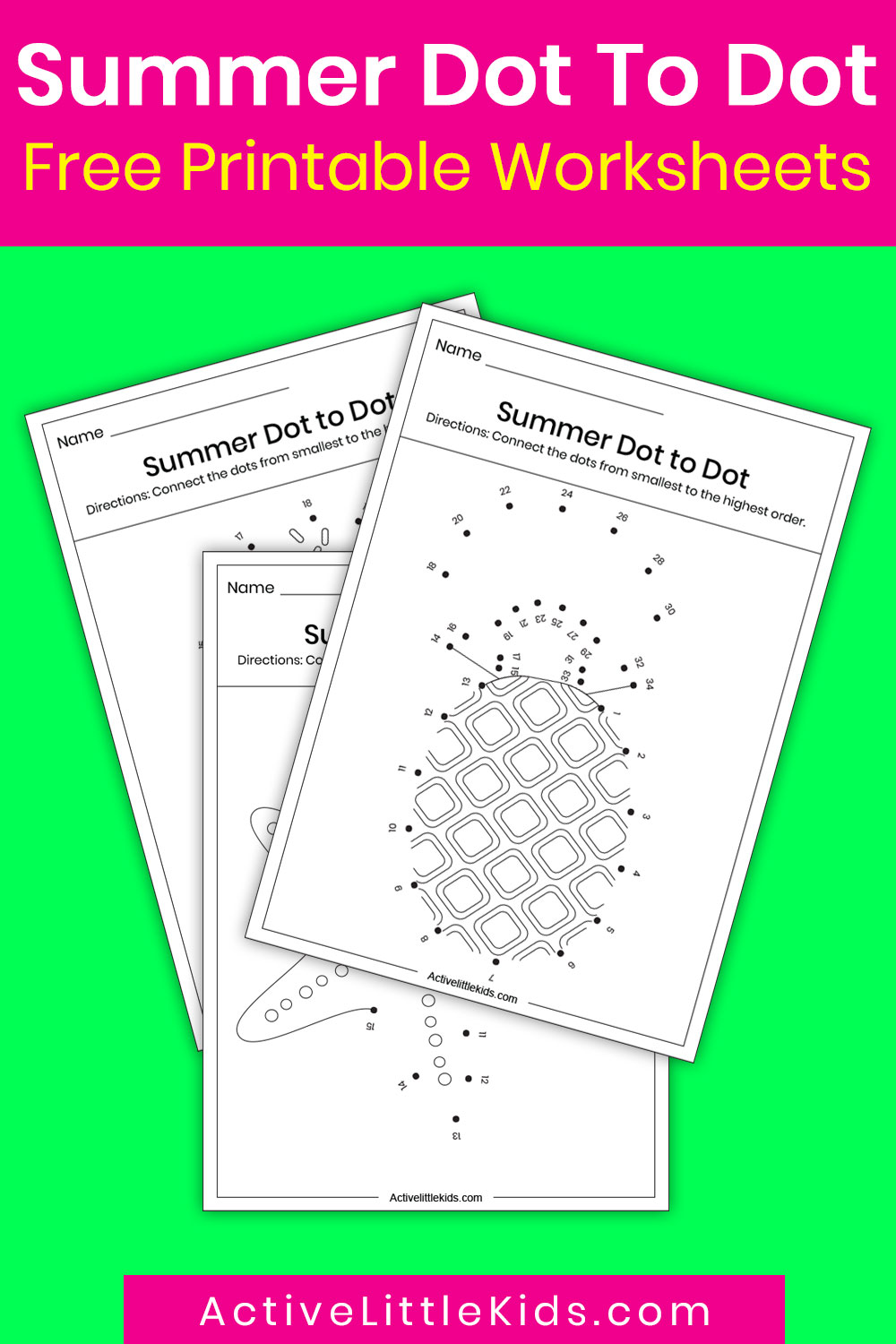 Summer dot to dot for kindergarten - Active Little Kids
