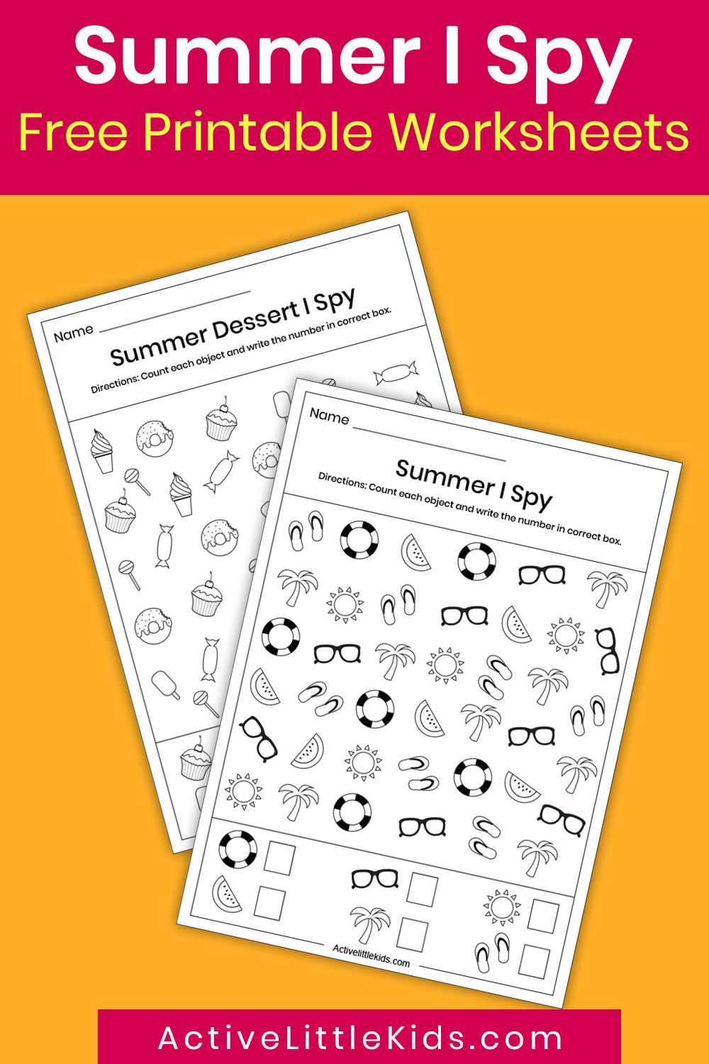 Summer I spy worksheets for kindergarten - Active Little Kids