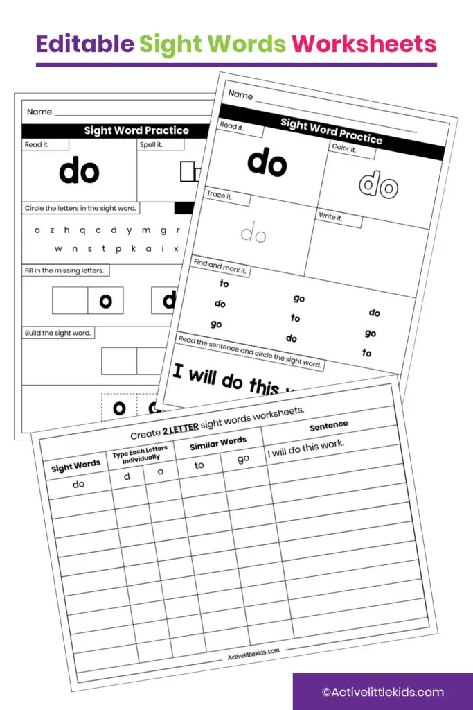 Editable Sight Words Worksheets - Active Little Kids