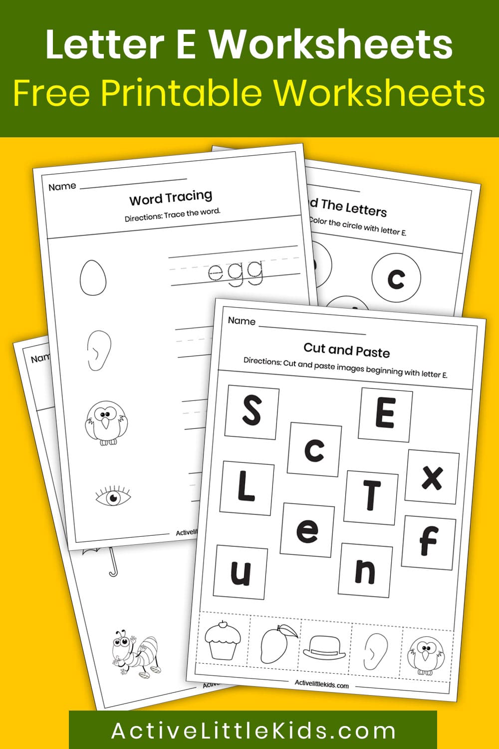 Free Letter E Worksheets for Kindergarten - Active Little Kids