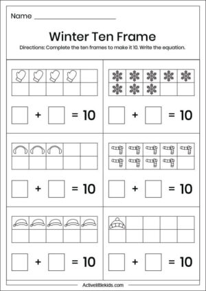 Winter Addition Worksheets for Kindergarten - Active Little Kids